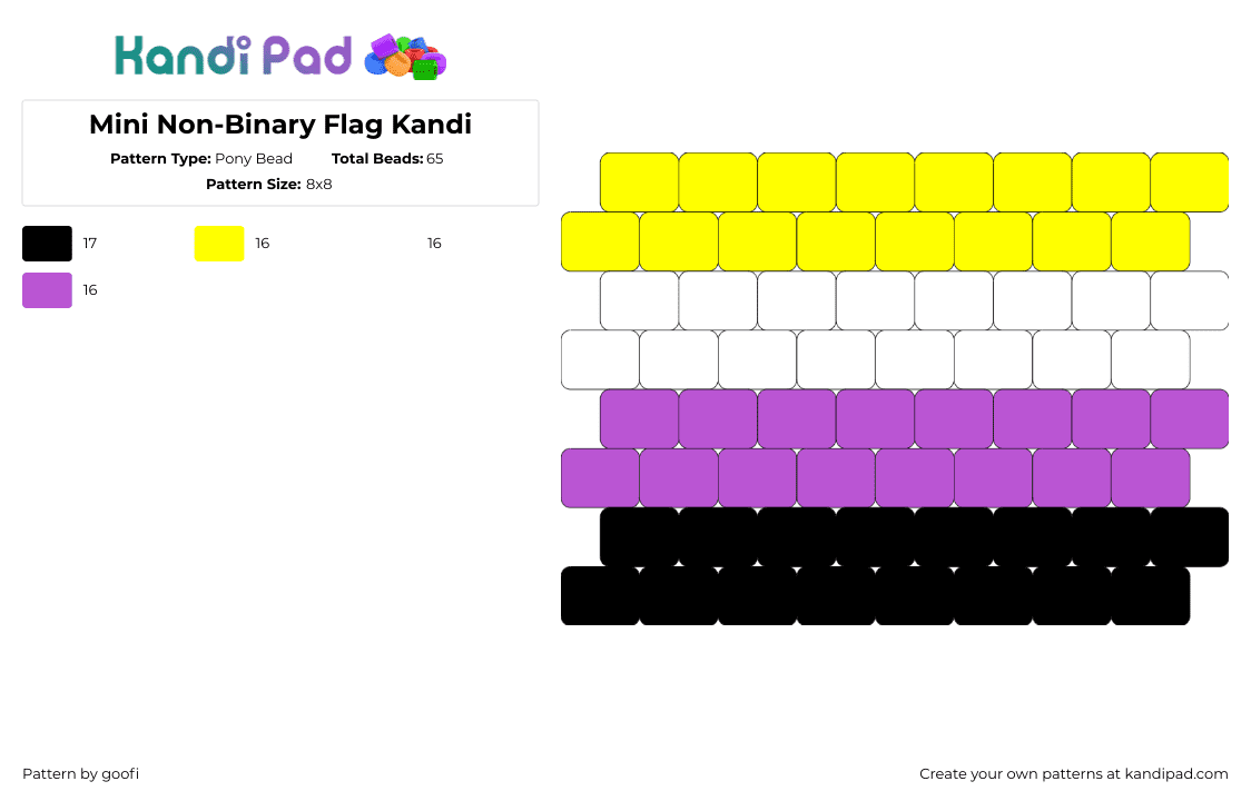 Mini Non-Binary Flag Kandi Pony Bead Pattern - Kandi Pad | Kandi ...