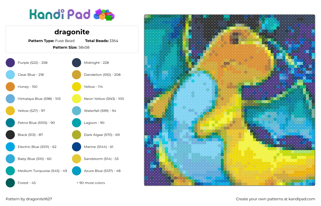 Dragonite Fuse Bead Pattern - Kandi Pad | Kandi Patterns, Fuse Bead ...