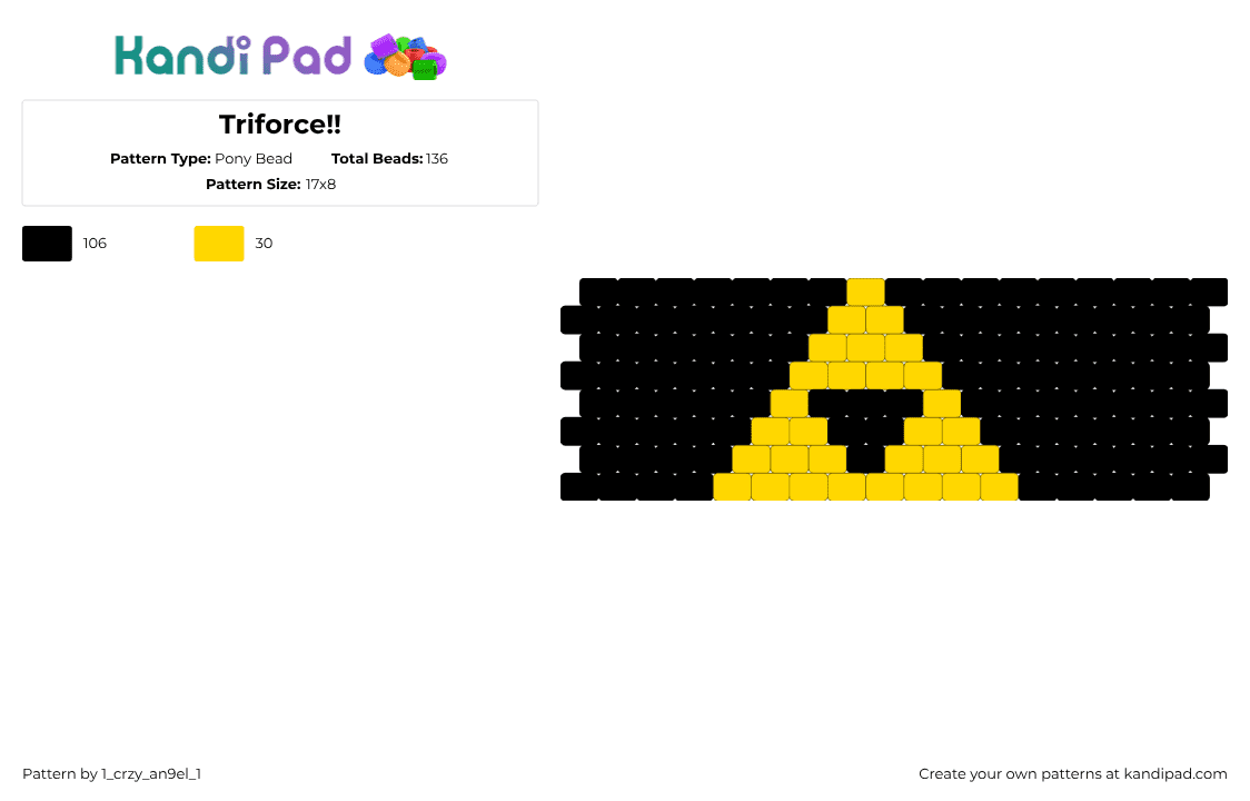 Triforce!! Pony Bead Pattern - Kandi Pad | Kandi Patterns, Fuse Bead ...
