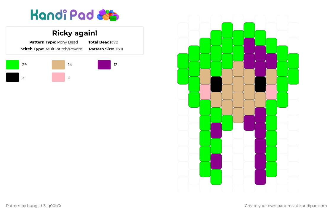 Ricky again! Pony Bead Pattern - Kandi Pad | Kandi Patterns, Fuse Bead ...