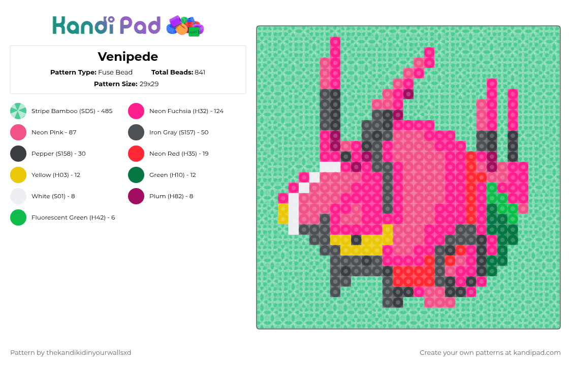 Venipede Fuse Bead Pattern - Kandi Pad | Kandi Patterns, Fuse Bead ...