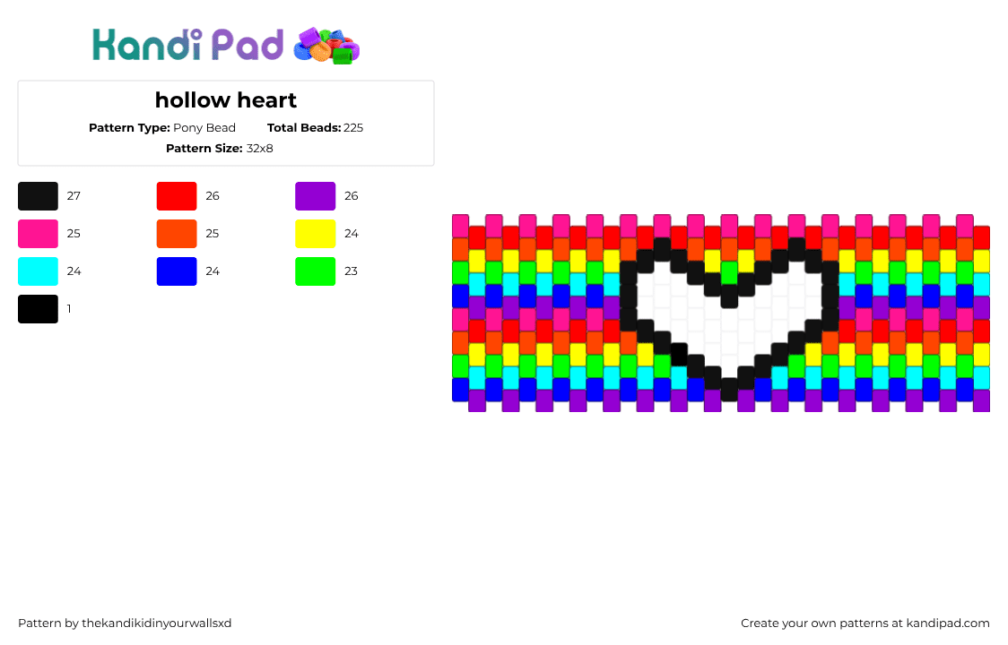 Hollow heart Pony Bead Pattern - Kandi Pad | Kandi Patterns, Fuse Bead ...