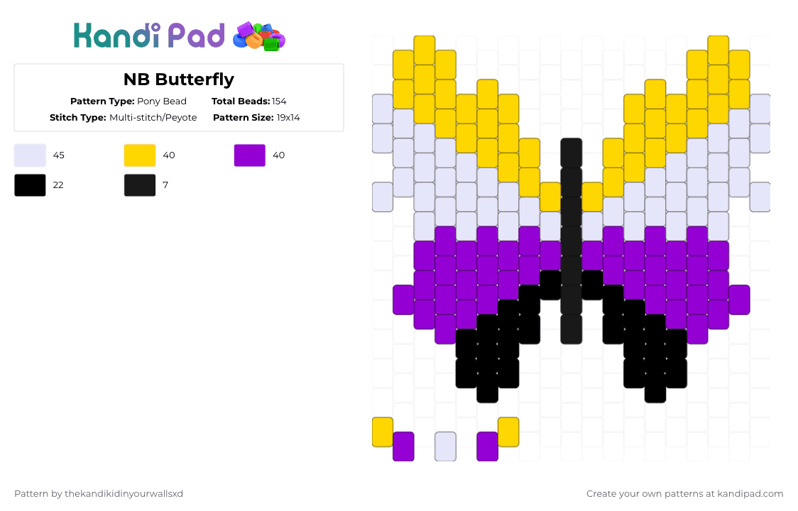 NB Butterfly Pony Bead Pattern - Kandi Pad | Kandi Patterns, Fuse Bead ...