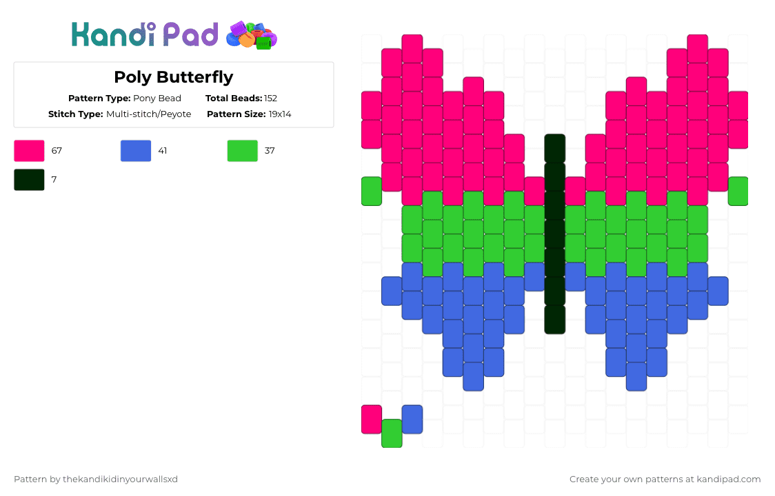 Poly Butterfly Pony Bead Pattern - Kandi Pad | Kandi Patterns, Fuse ...
