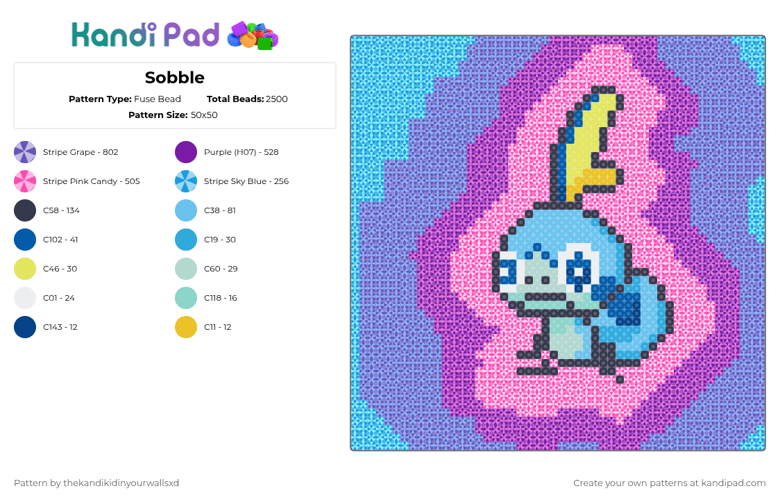 Sobble Fuse Bead Pattern - Kandi Pad | Kandi Patterns, Fuse Bead ...