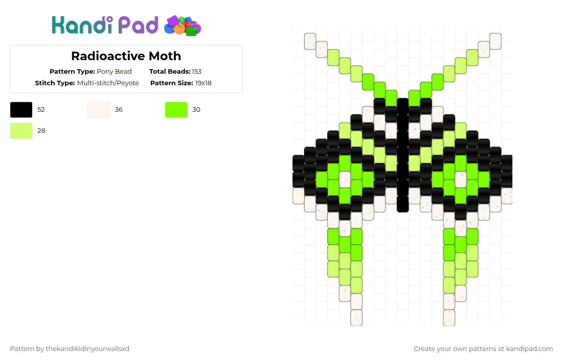 Radioactive Moth Pony Bead Pattern - Kandi Pad | Kandi Patterns, Fuse ...