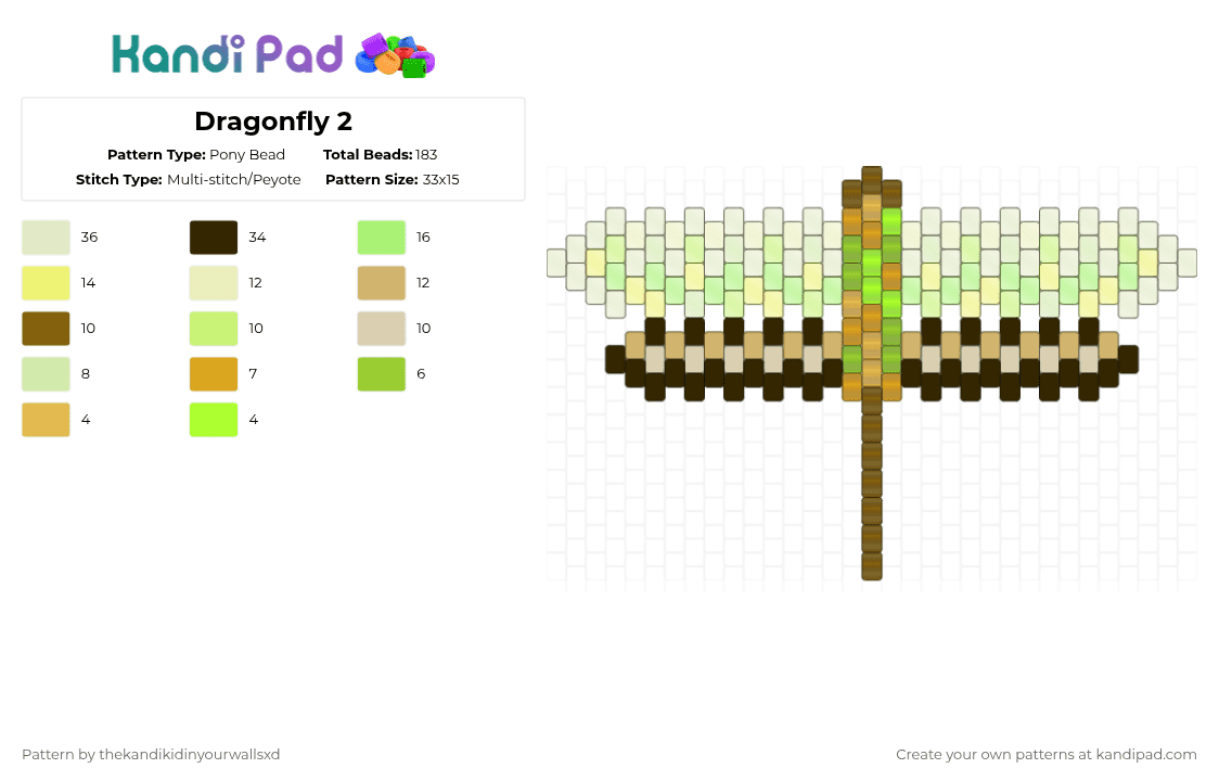 Dragonfly 2 Pony Bead Pattern - Kandi Pad | Kandi Patterns, Fuse Bead ...