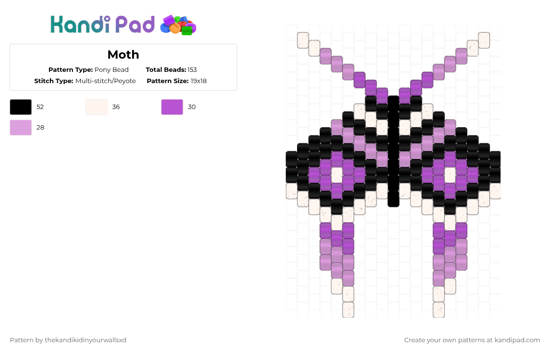 Moth Pony Bead Pattern - Kandi Pad | Kandi Patterns, Fuse Bead Patterns ...