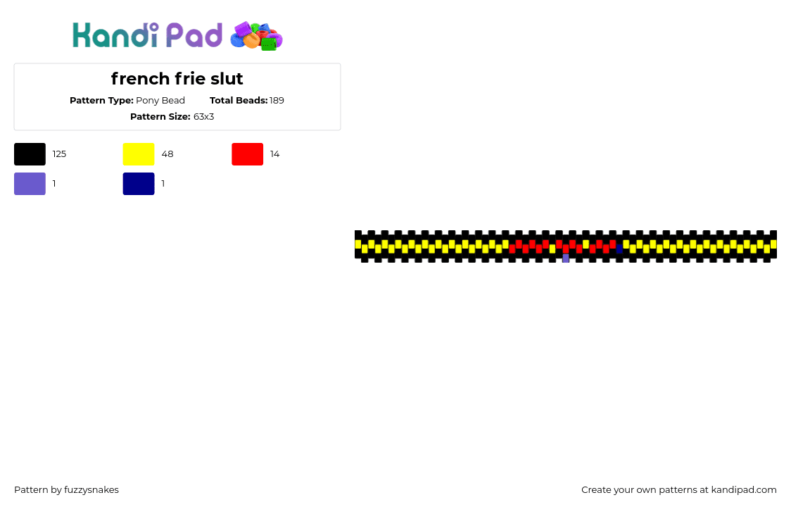 French frie slut Pony Bead Pattern - Kandi Pad | Kandi Patterns, Fuse ...