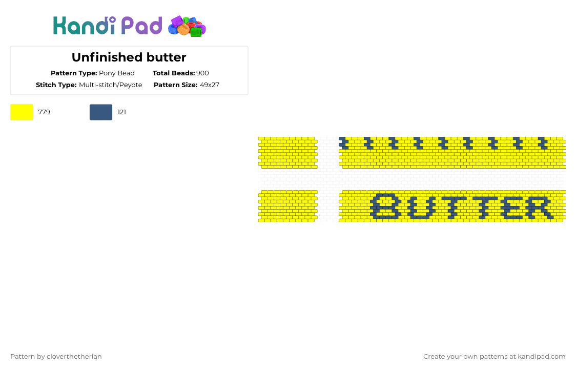 Unfinished butter Pony Bead Pattern - Kandi Pad | Kandi Patterns, Fuse ...