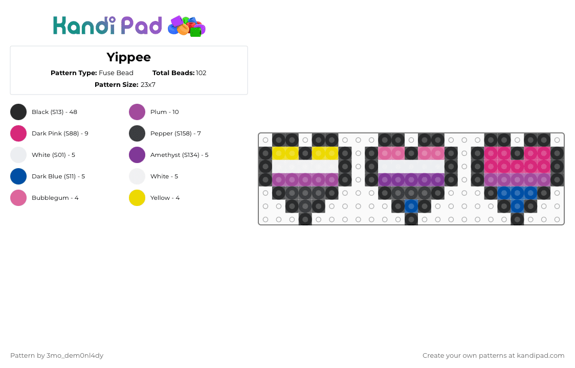 Yippee Fuse Bead Pattern - Kandi Pad | Kandi Patterns, Fuse Bead ...