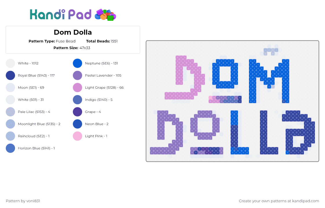 Dom Dolla Fuse Bead Pattern - Kandi Pad | Kandi Patterns, Fuse Bead ...