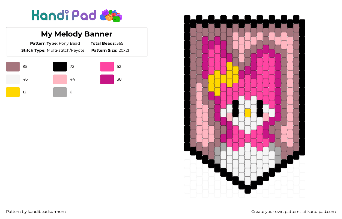 My Melody Banner Pony Bead Pattern - Kandi Pad | Kandi Patterns, Fuse ...