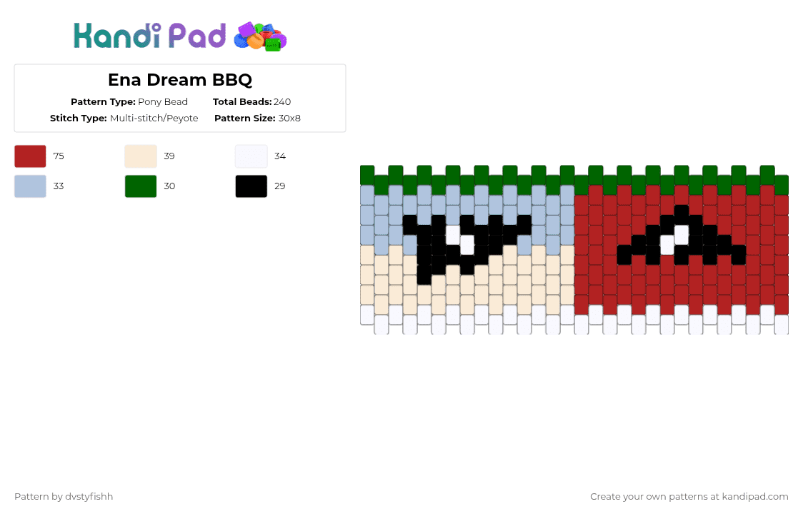 Ena Dream BBQ Pony Bead Pattern - Kandi Pad | Kandi Patterns, Fuse Bead ...