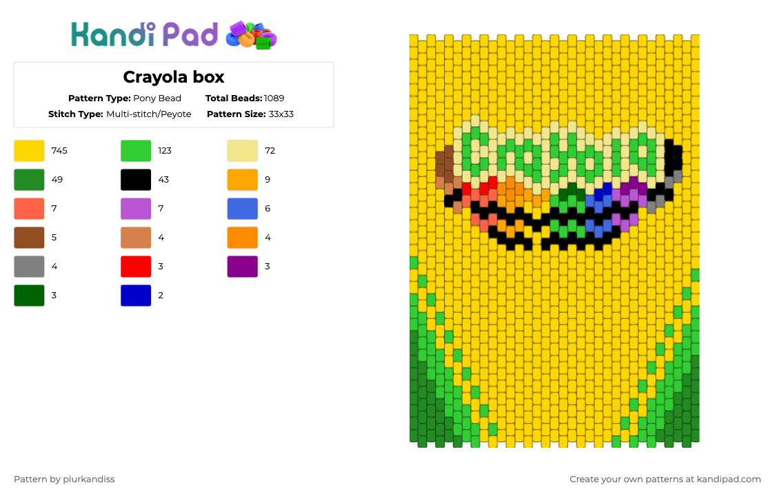 Crayola box Pony Bead Pattern - Kandi Pad | Kandi Patterns, Fuse Bead ...