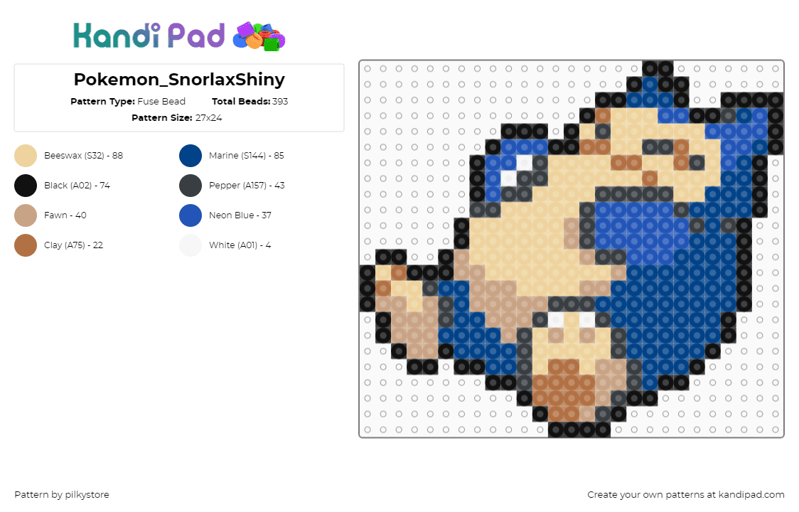 Pokemon_SnorlaxShiny Fuse Bead Pattern - Kandi Pad | Kandi Patterns ...