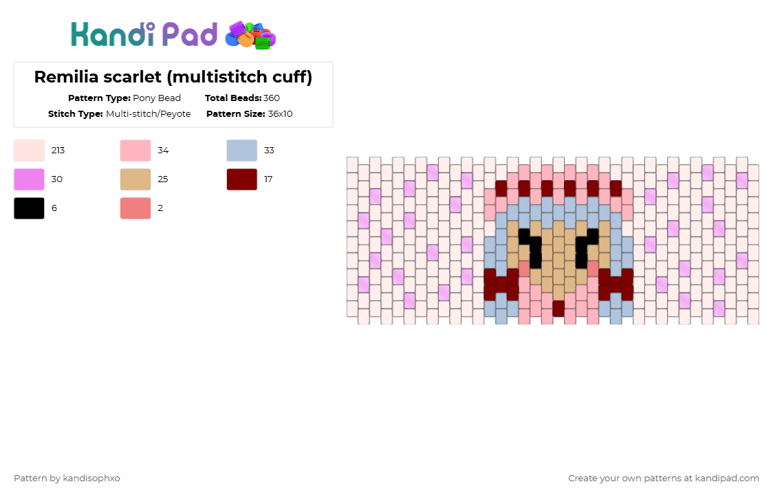 Remilia scarlet (multistitch cuff) Pony Bead Pattern - Kandi Pad ...