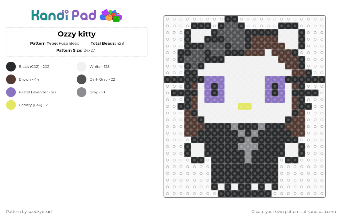 Ozzy kitty Fuse Bead Pattern - Kandi Pad | Kandi Patterns, Fuse Bead ...