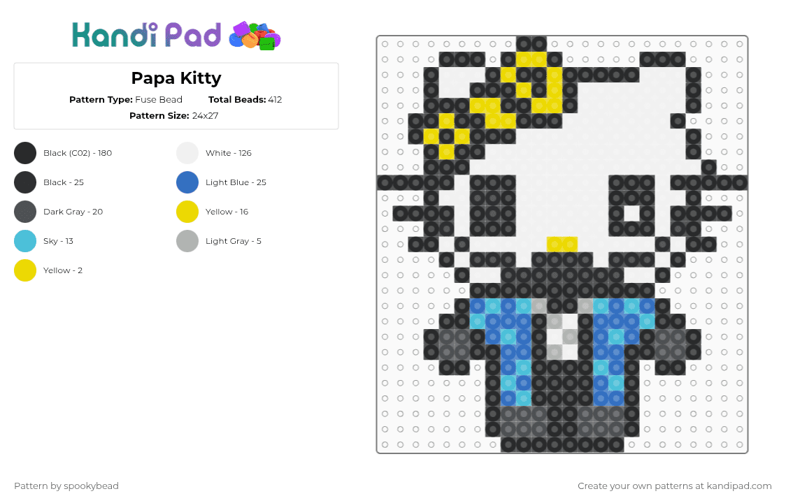 Papa Kitty Fuse Bead Pattern - Kandi Pad | Kandi Patterns, Fuse Bead ...