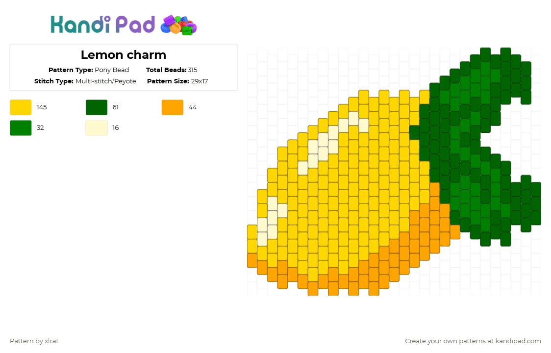 Lemon charm Pony Bead Pattern - Kandi Pad | Kandi Patterns, Fuse Bead ...
