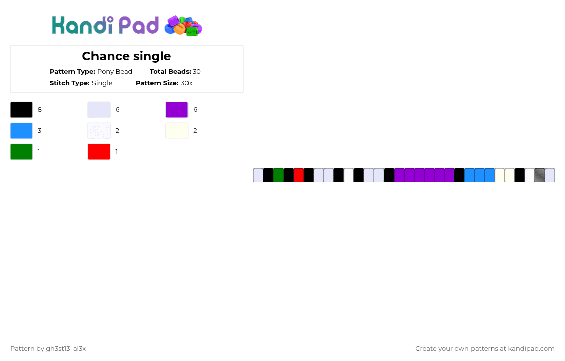 Chance single Pony Bead Pattern - Kandi Pad | Kandi Patterns, Fuse Bead ...