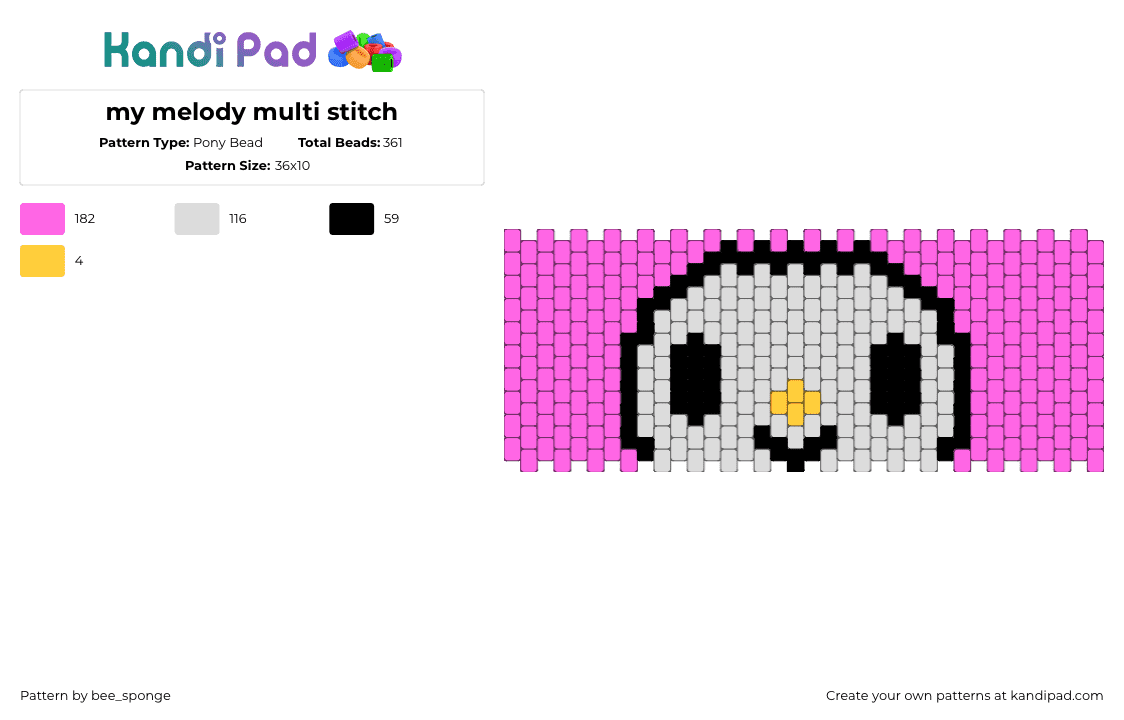 My melody multi stitch Pony Bead Pattern - Kandi Pad | Kandi Patterns ...