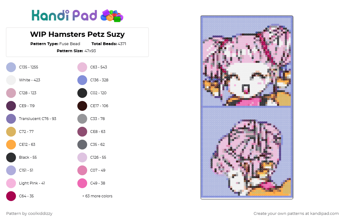 WIP Hamsters Petz Suzy Fuse Bead Pattern - Kandi Pad | Kandi Patterns ...