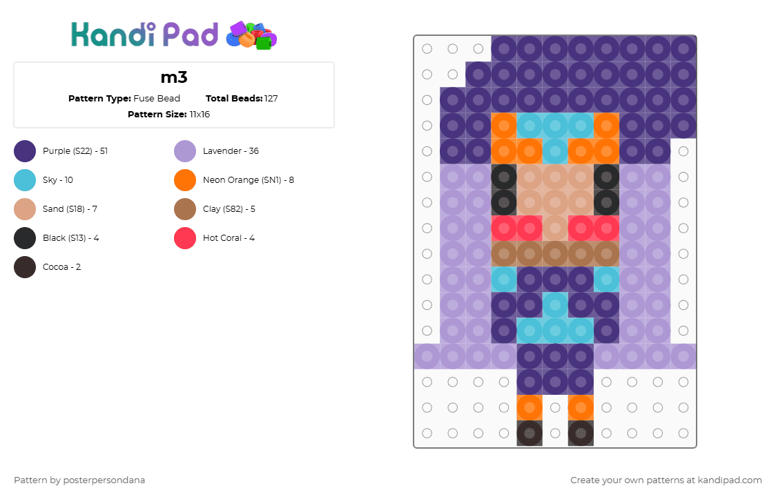 M3 Fuse Bead Pattern - Kandi Pad | Kandi Patterns, Fuse Bead Patterns ...