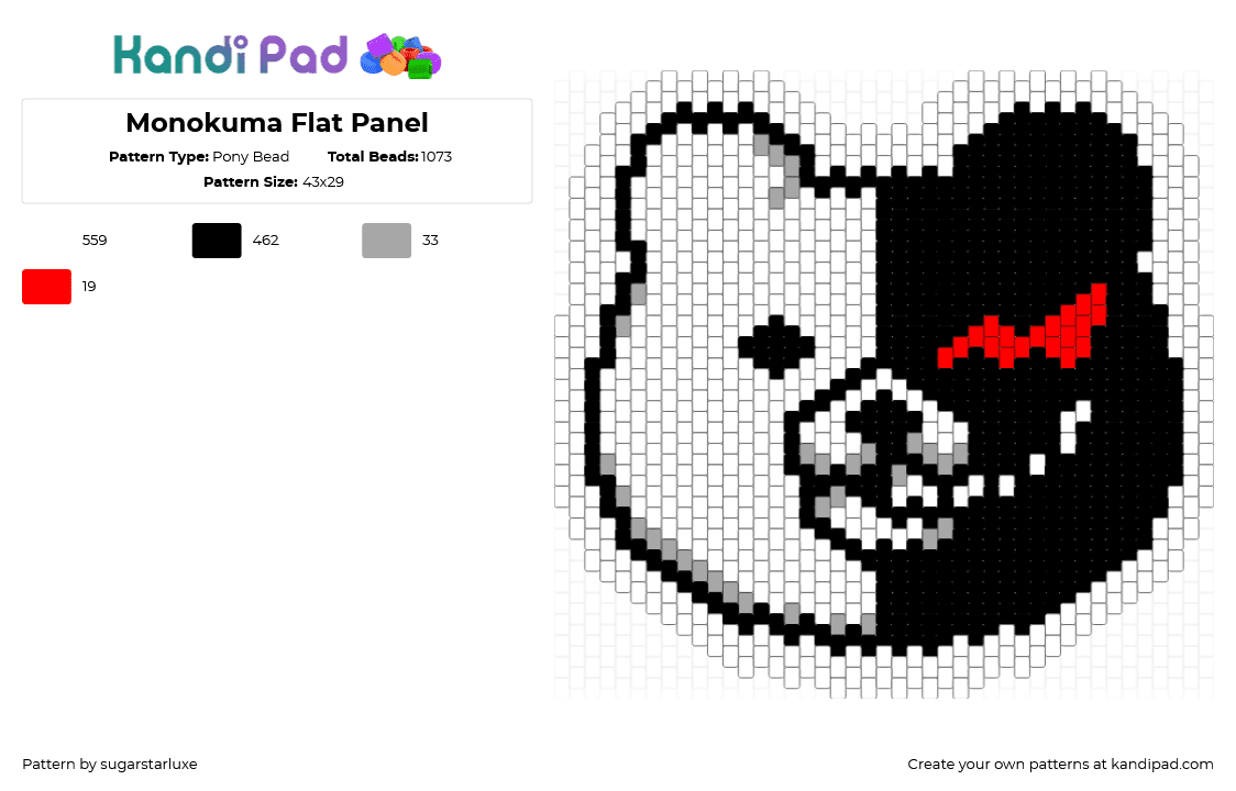 Monokuma Flat Panel Pony Bead Pattern - Kandi Pad | Kandi Patterns ...