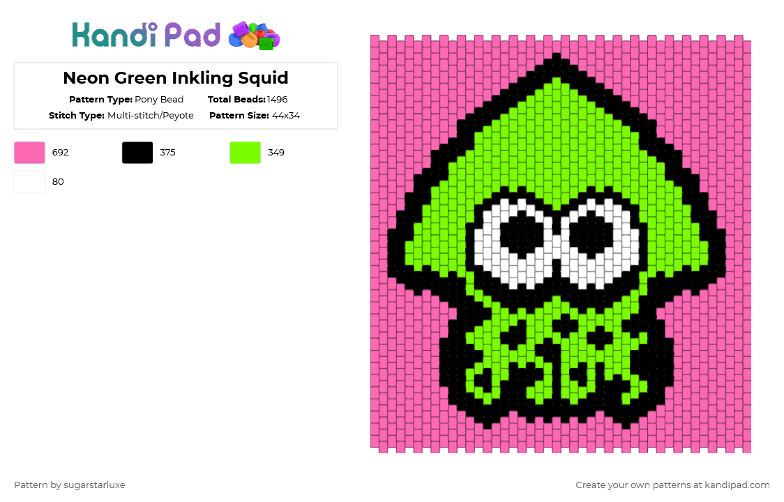 Neon Green Inkling Squid Pony Bead Pattern - Kandi Pad | Kandi Patterns ...