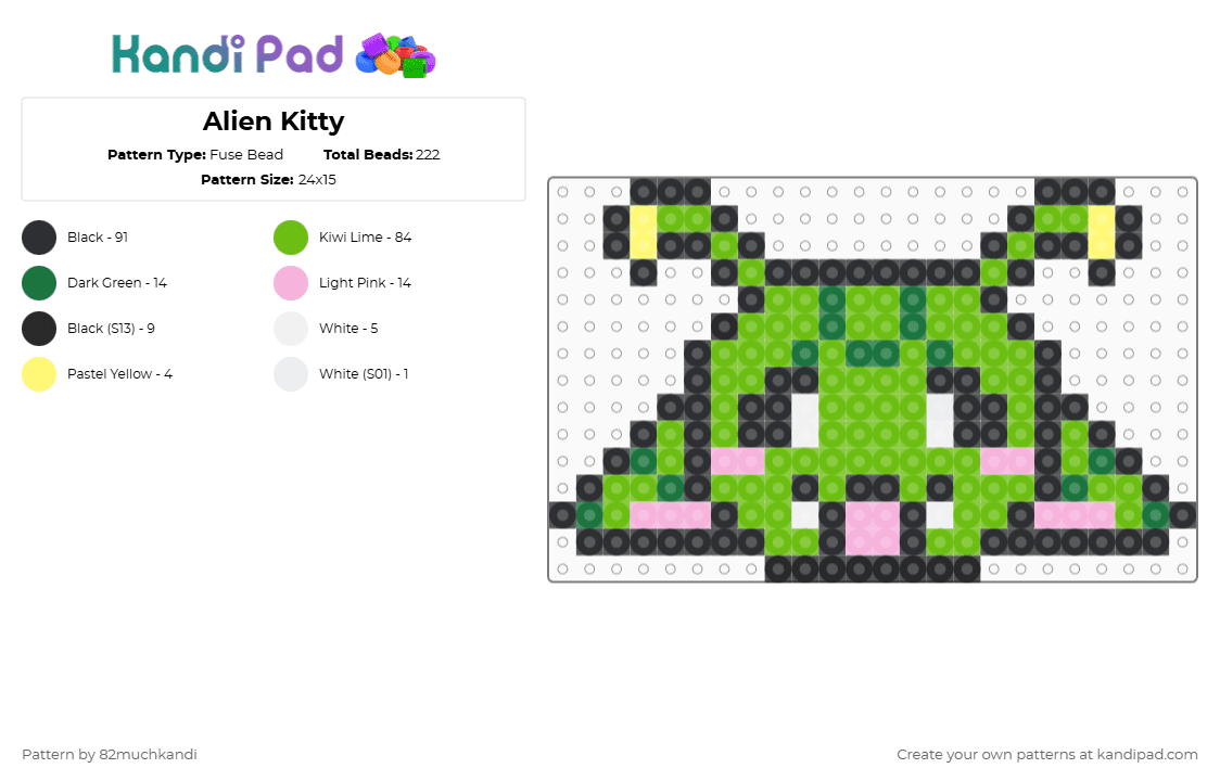 Alien Kitty Fuse Bead Pattern - Kandi Pad | Kandi Patterns, Fuse Bead ...