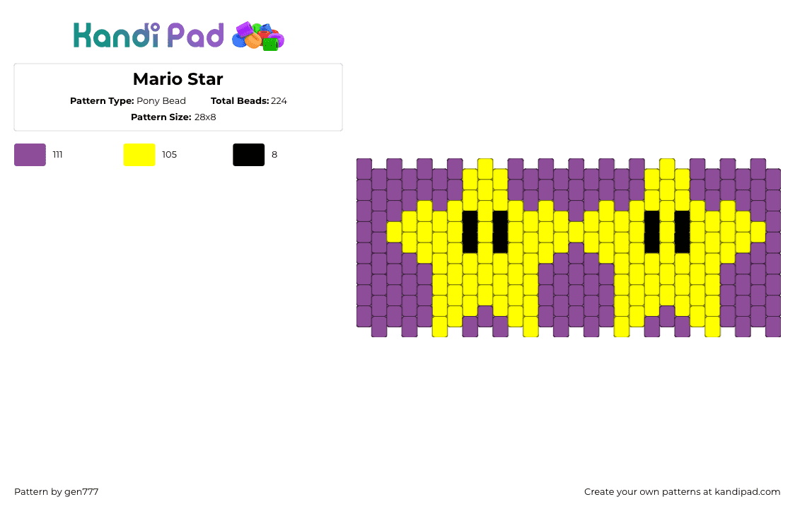 Mario Star Pony Bead Pattern - Kandi Pad | Kandi Patterns, Fuse Bead ...