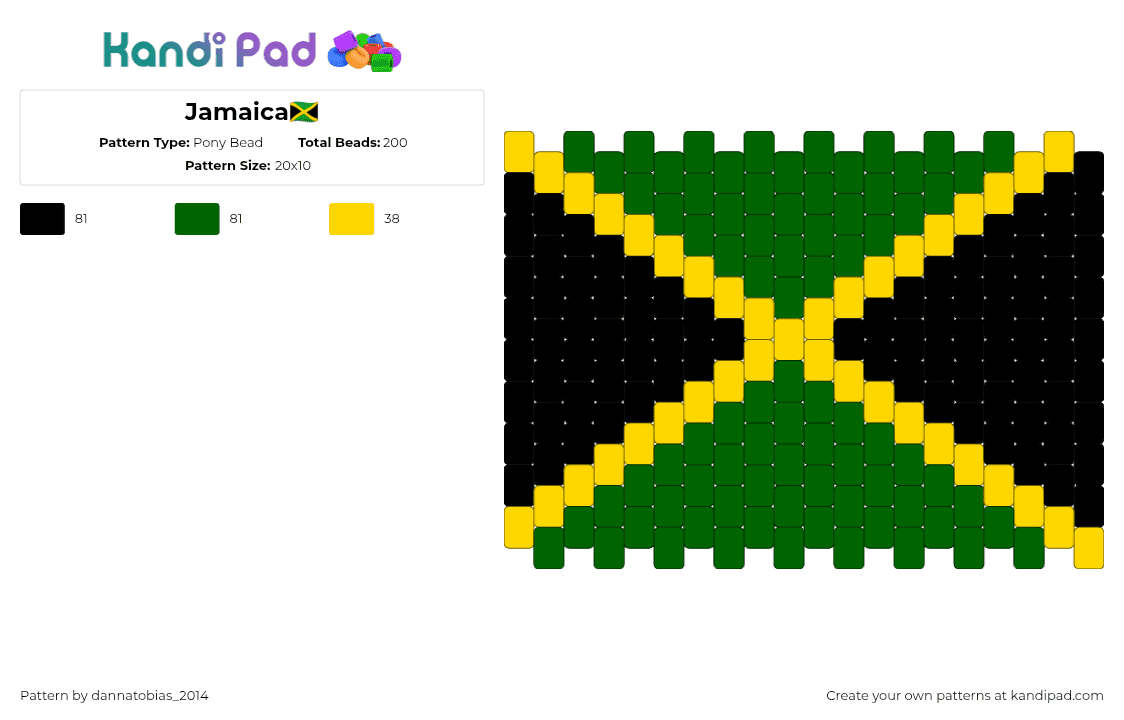 Jamaica🇯🇲 Pony Bead Pattern - Kandi Pad | Kandi Patterns, Fuse Bead ...