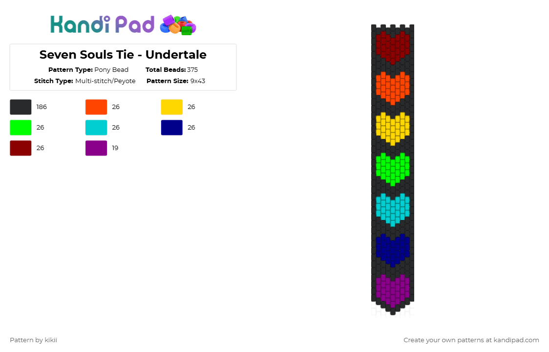 Seven Souls Tie - Undertale Pony Bead Pattern - Kandi Pad | Kandi ...
