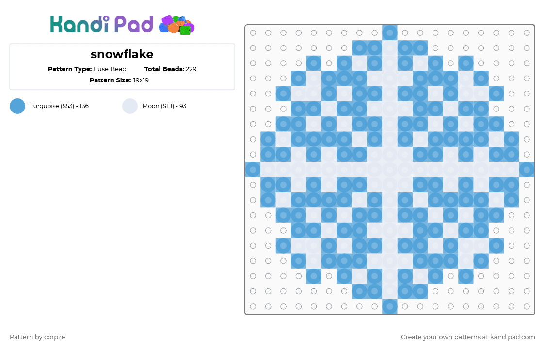 Snowflake Fuse Bead Pattern - Kandi Pad | Kandi Patterns, Fuse Bead ...