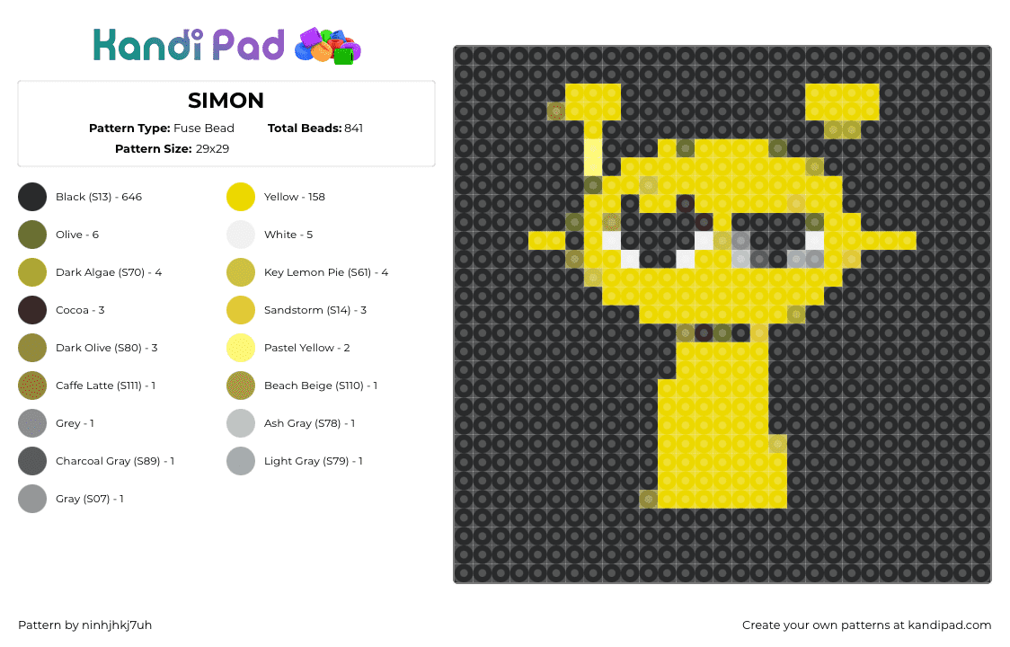 SIMON Fuse Bead Pattern - Kandi Pad | Kandi Patterns, Fuse Bead ...