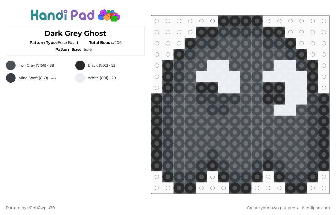 Dark Grey Ghost Fuse Bead Pattern - Kandi Pad | Kandi Patterns, Fuse ...