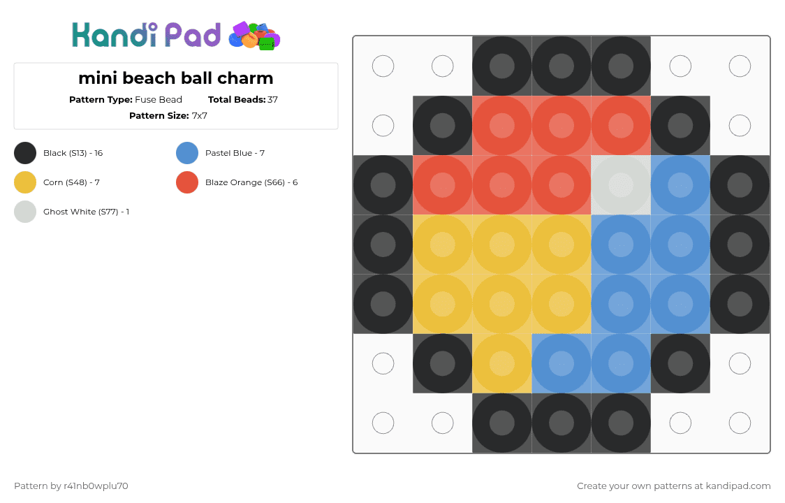 Mini beach ball charm Fuse Bead Pattern - Kandi Pad | Kandi Patterns ...