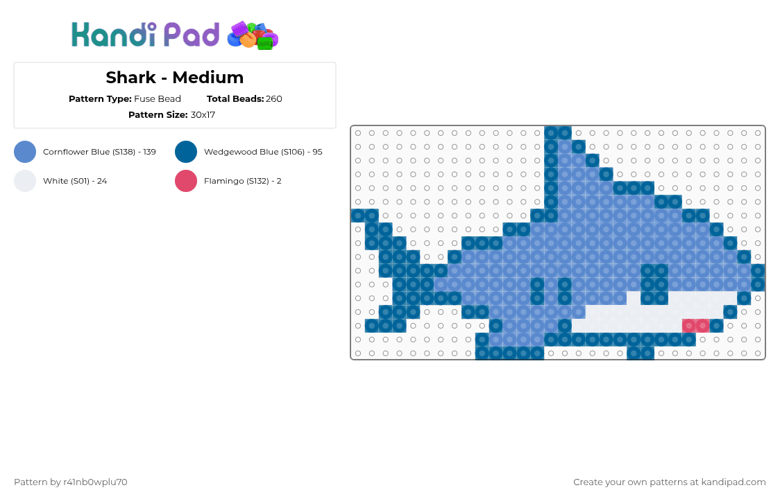 Shark - Medium Fuse Bead Pattern - Kandi Pad | Kandi Patterns, Fuse ...