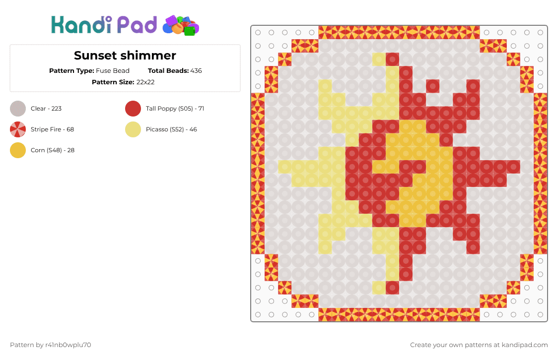 Sunset shimmer Fuse Bead Pattern - Kandi Pad | Kandi Patterns, Fuse ...