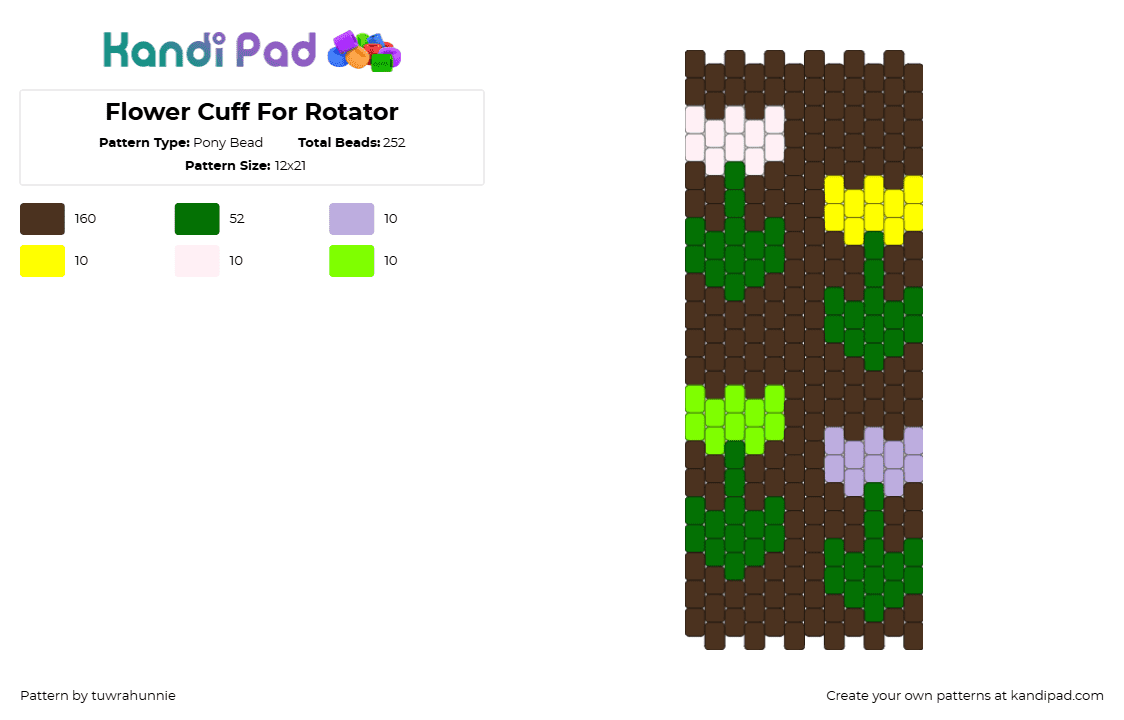 Flower Cuff For Rotator Pony Bead Pattern - Kandi Pad | Kandi Patterns ...