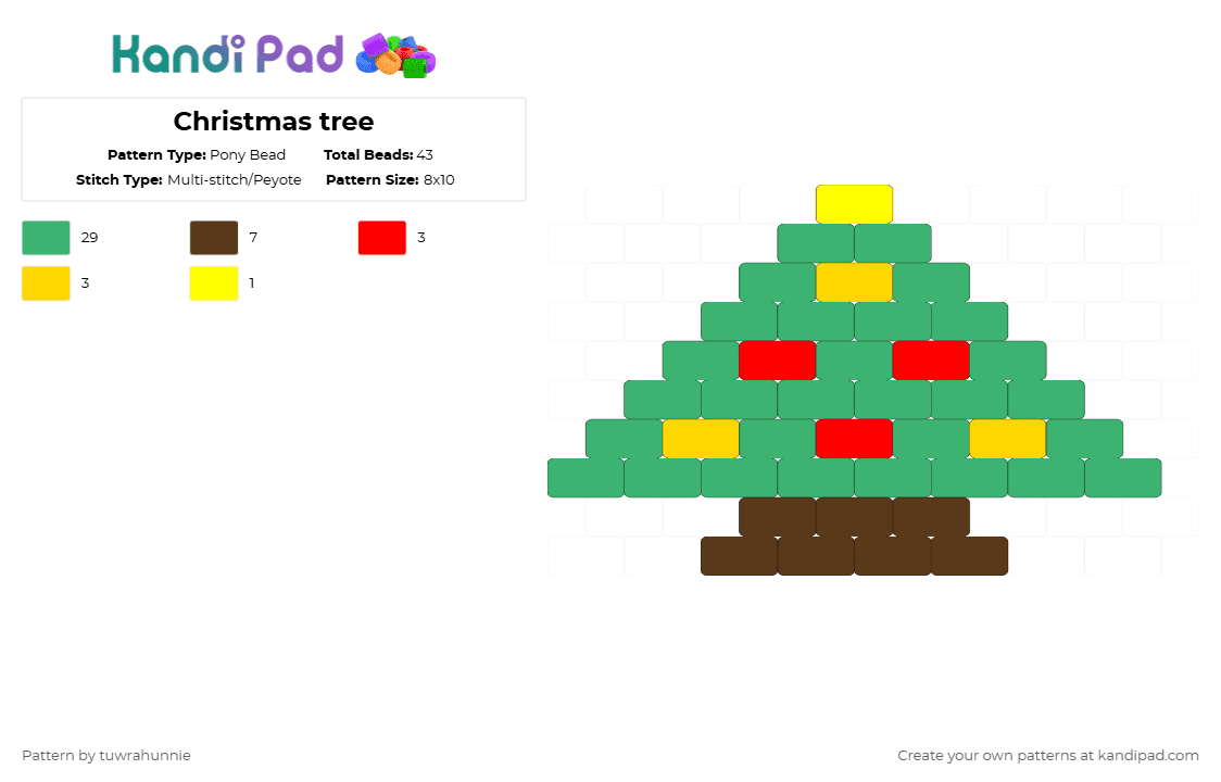 Christmas tree Pony Bead Pattern - Kandi Pad | Kandi Patterns, Fuse ...