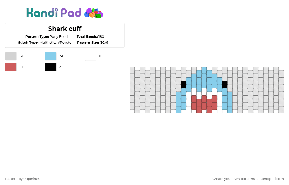 Shark cuff Pony Bead Pattern - Kandi Pad | Kandi Patterns, Fuse Bead ...