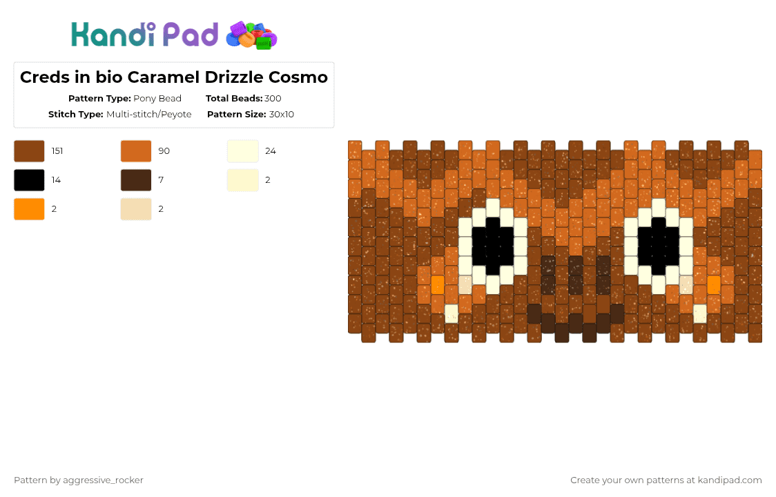 Creds in bio Caramel Drizzle Cosmo Pony Bead Pattern - Kandi Pad ...
