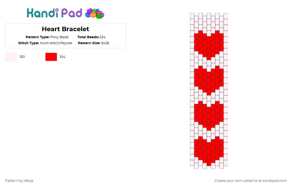 Heart Bracelet Pony Bead Pattern - Kandi Pad | Kandi Patterns, Fuse ...