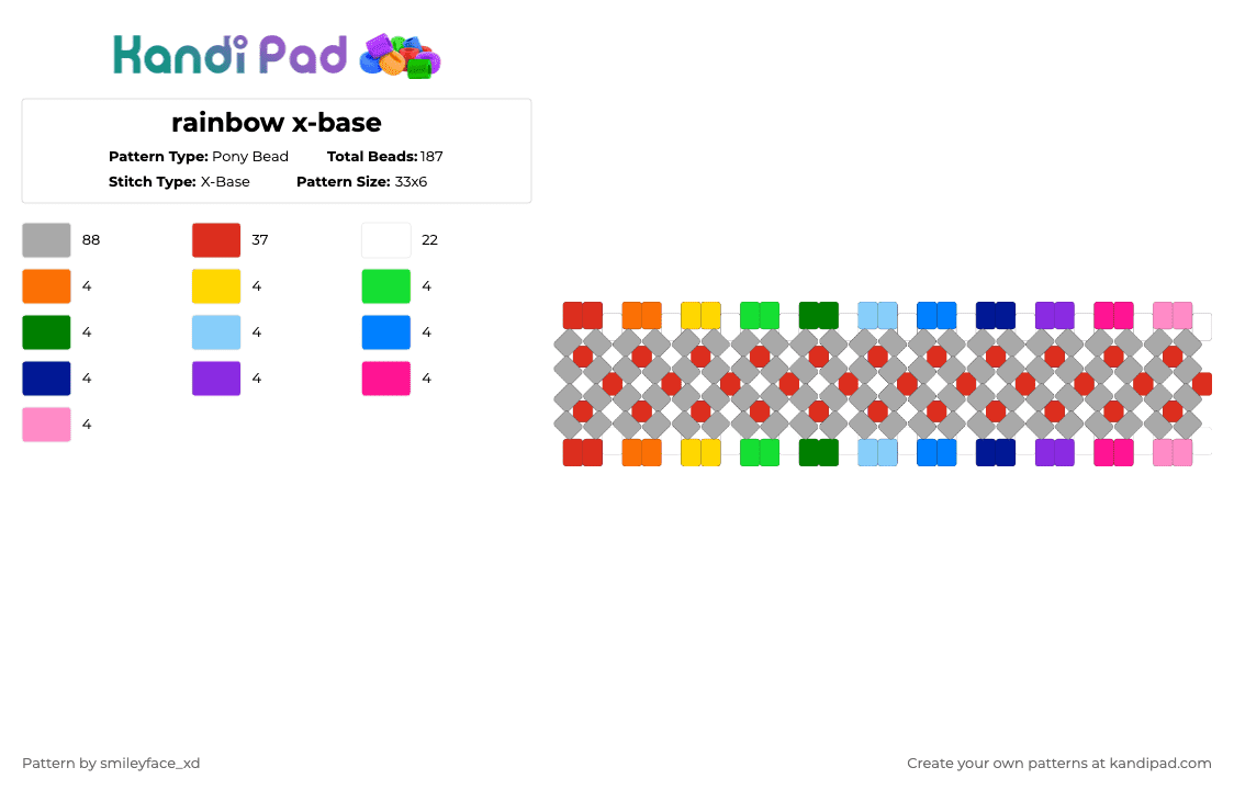 Rainbow x-base Pony Bead Pattern - Kandi Pad | Kandi Patterns, Fuse ...