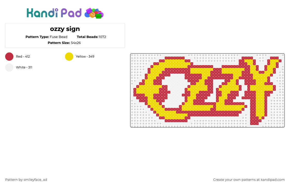 Ozzy sign Fuse Bead Pattern - Kandi Pad | Kandi Patterns, Fuse Bead ...