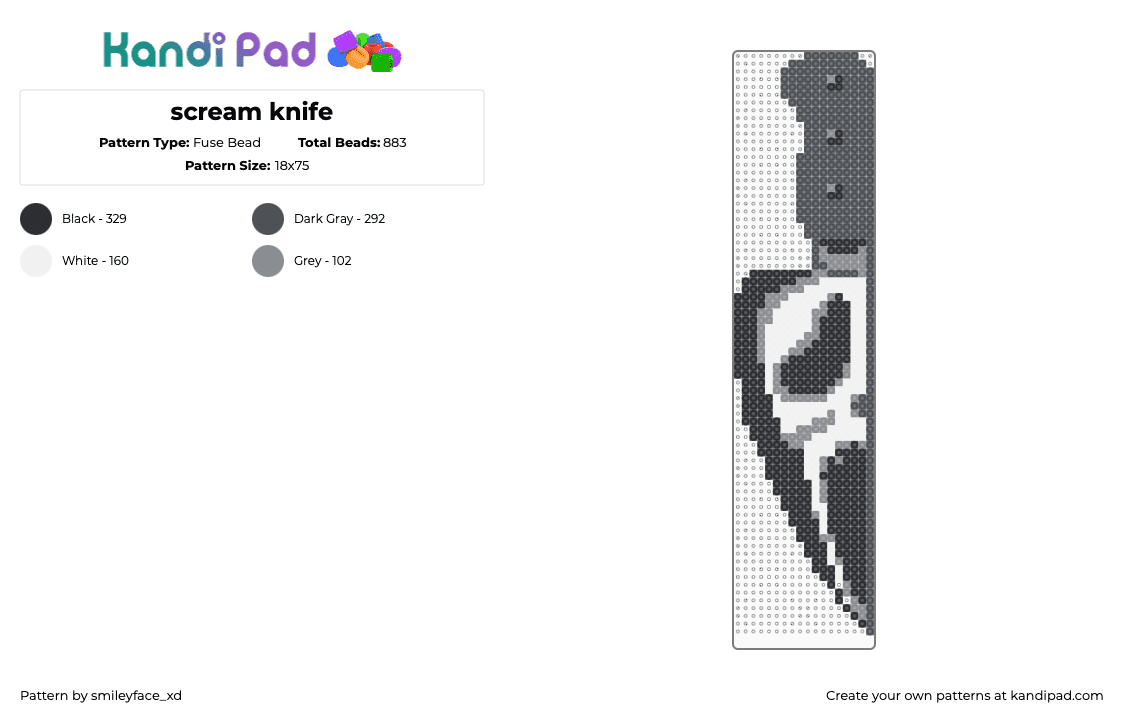 Scream knife Fuse Bead Pattern - Kandi Pad | Kandi Patterns, Fuse Bead ...