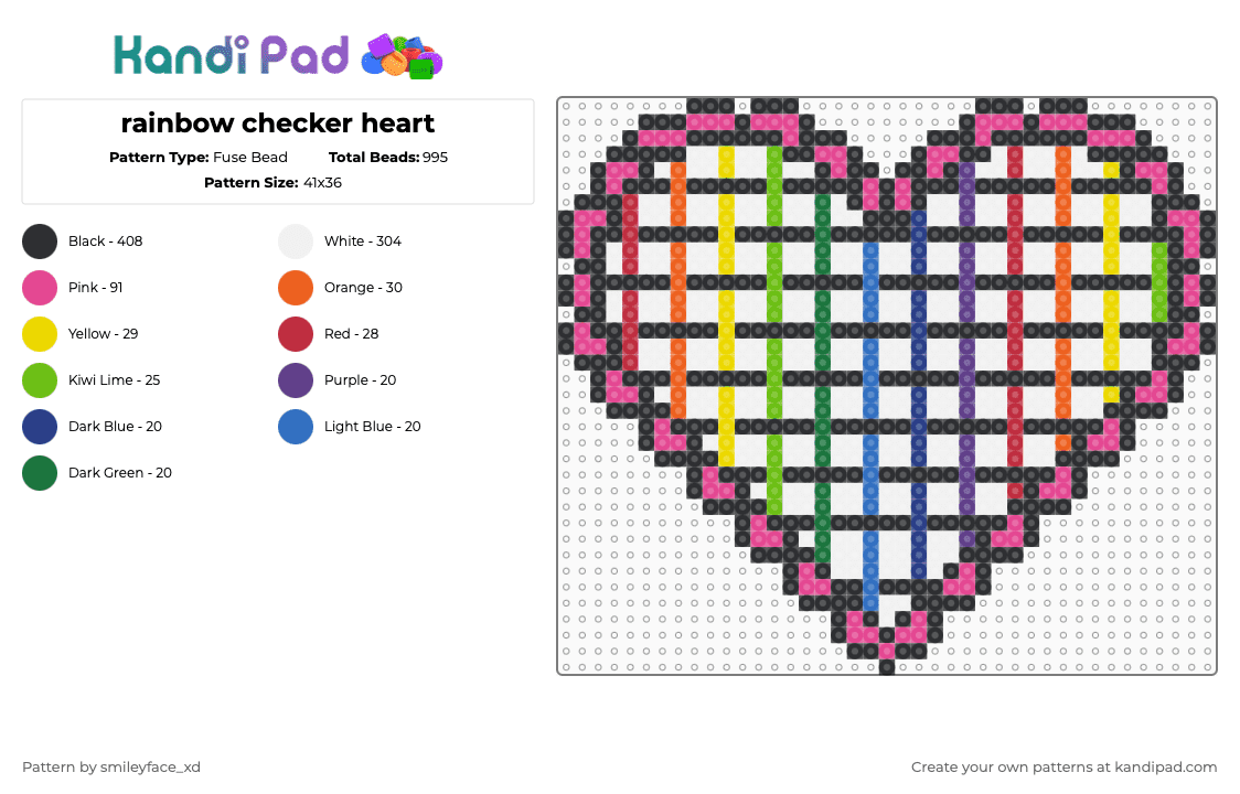 Rainbow checker heart Fuse Bead Pattern - Kandi Pad | Kandi Patterns, Fuse Bead Patterns, Pony ...