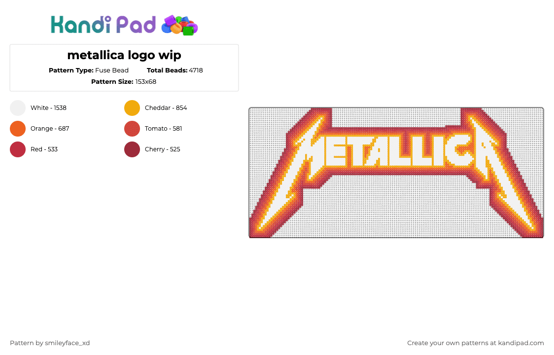 Metallica logo wip Fuse Bead Pattern - Kandi Pad | Kandi Patterns, Fuse ...